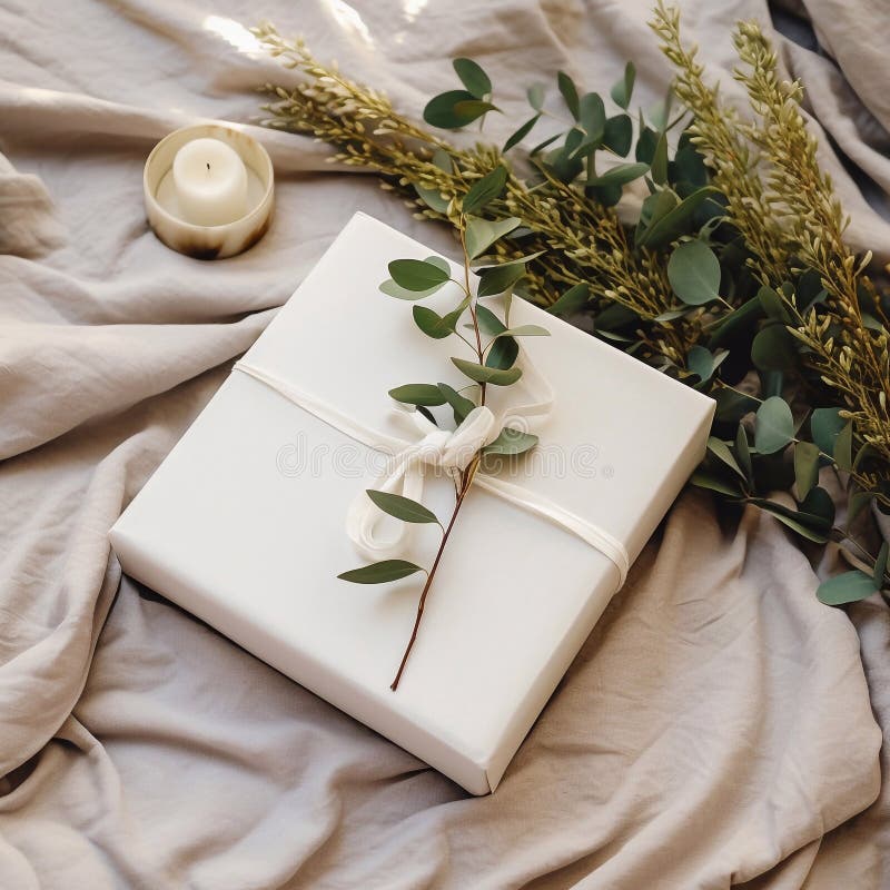 Gift Box in Beige Color in Minimalist Boho Style Stock Illustration ...