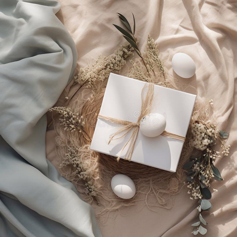 Gift Box in Beige Color in Minimalist Boho Style Stock Illustration ...