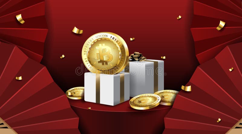 Gift Box with Bitcoin on Red Background. Surprise Inside Open Money Box ...