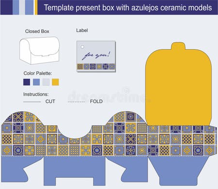 Gift Box with Blue Azulejos Ceramic Model and Instructions Stock Vector ...