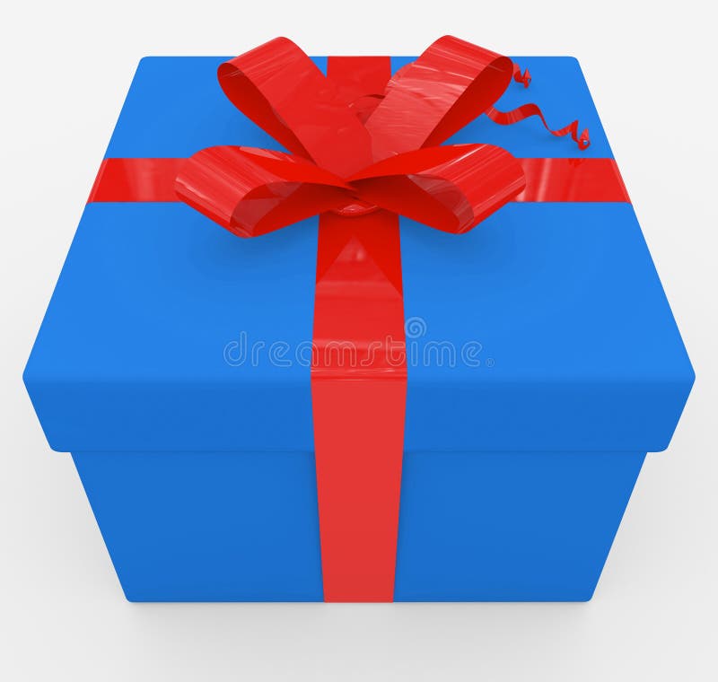 Gift Box - Blue Box, Red Ribbon - Isolated on White Stock Illustration ...