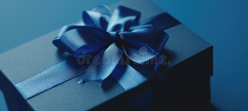 A Gift Box with Blue Ribbon on a Blue Background Stock Image - Image of ...