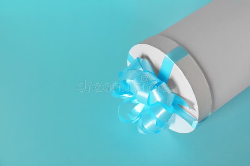 Gift Box with Blue Ribbon on Color Background Stock Image - Image of ...