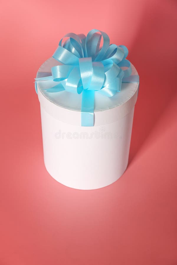 Gift Box with Blue Ribbon on Color Background Stock Photo - Image of ...