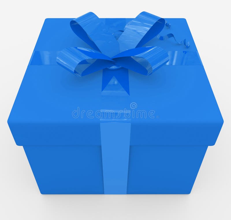 Gift Box - Blue Box, Blue Ribbon - Isolated on White Stock Illustration ...