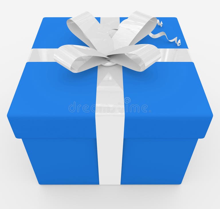 Gift Box - Blue Box, White Ribbon - Isolated on White Stock ...