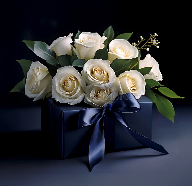 Gift Box with Bouquet of White Roses Stock Illustration - Illustration ...