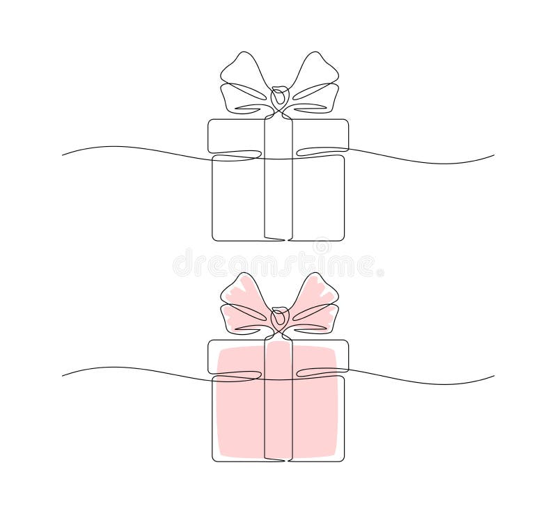 Gift Box with Bow in Continuous Line Art Drawing Style. Holiday Event ...