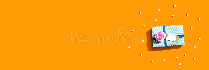 Gift Box with Carnation Flower Overhead View Stock Image - Image of ...