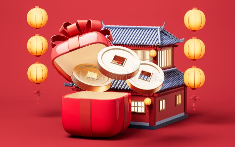 Gift Box with Cartoon Style, 3d Rendering Stock Illustration ...