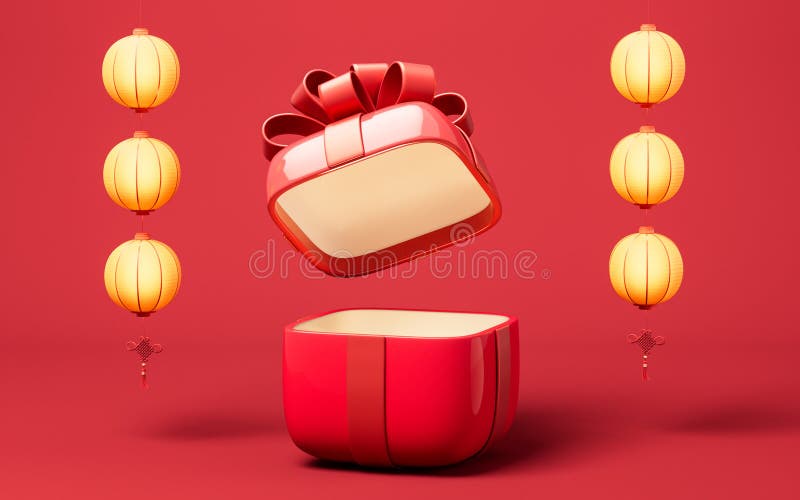 Gift Box with Cartoon Style, 3d Rendering Stock Illustration ...