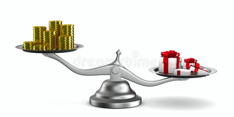 Gift box and cash on scale stock illustration. Illustration of dollar ...