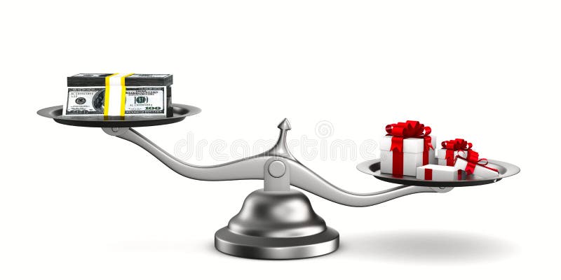 Gift box and cash on scale stock illustration. Illustration of discount ...
