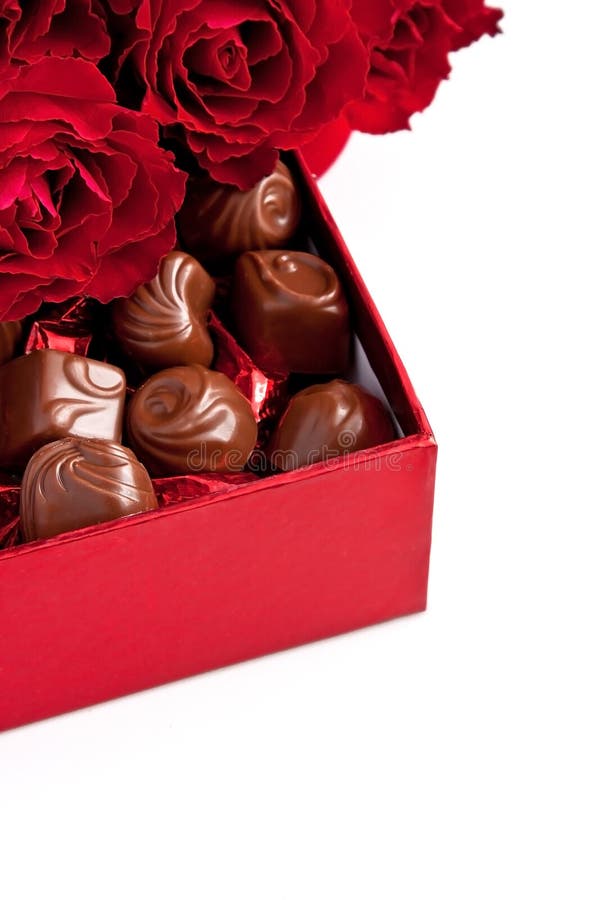 Gift Box of Chocolate Truffles with Red Roses Stock Image - Image of ...