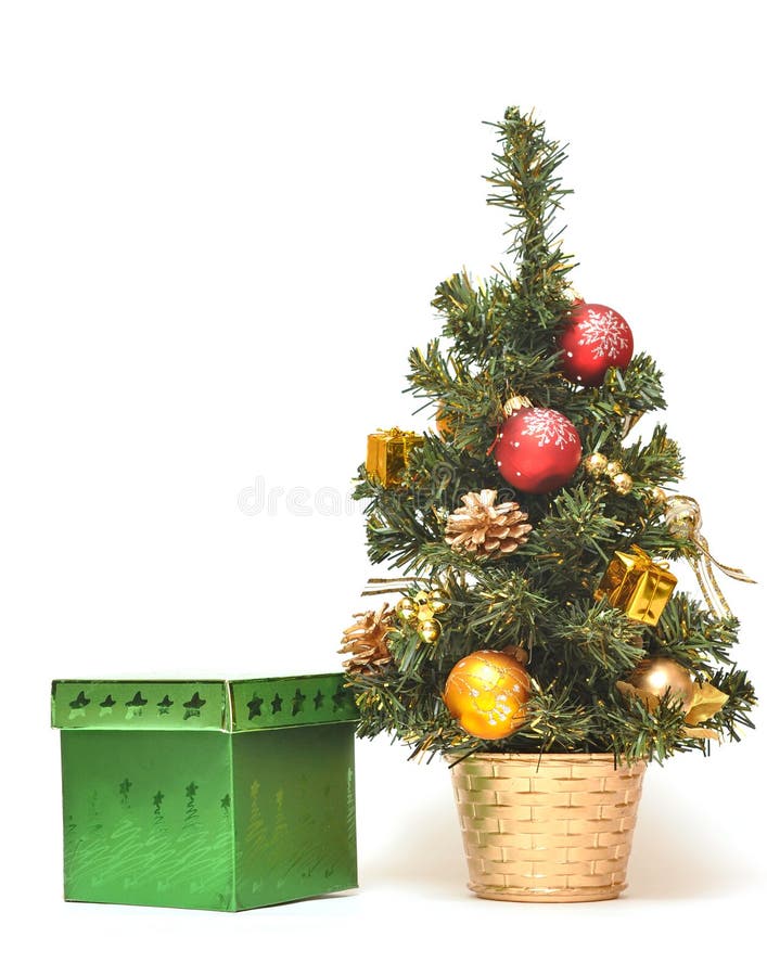 Gift Box and Christmas Tree Stock Photo - Image of isolated, white ...