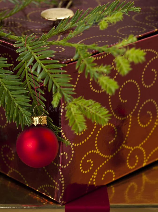 Gift Box and Christmas Tree Stock Photo - Image of balls, tree: 7277098