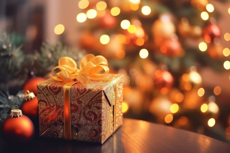 Gift Box and Christmas Tree Background. Generative Ai Stock ...