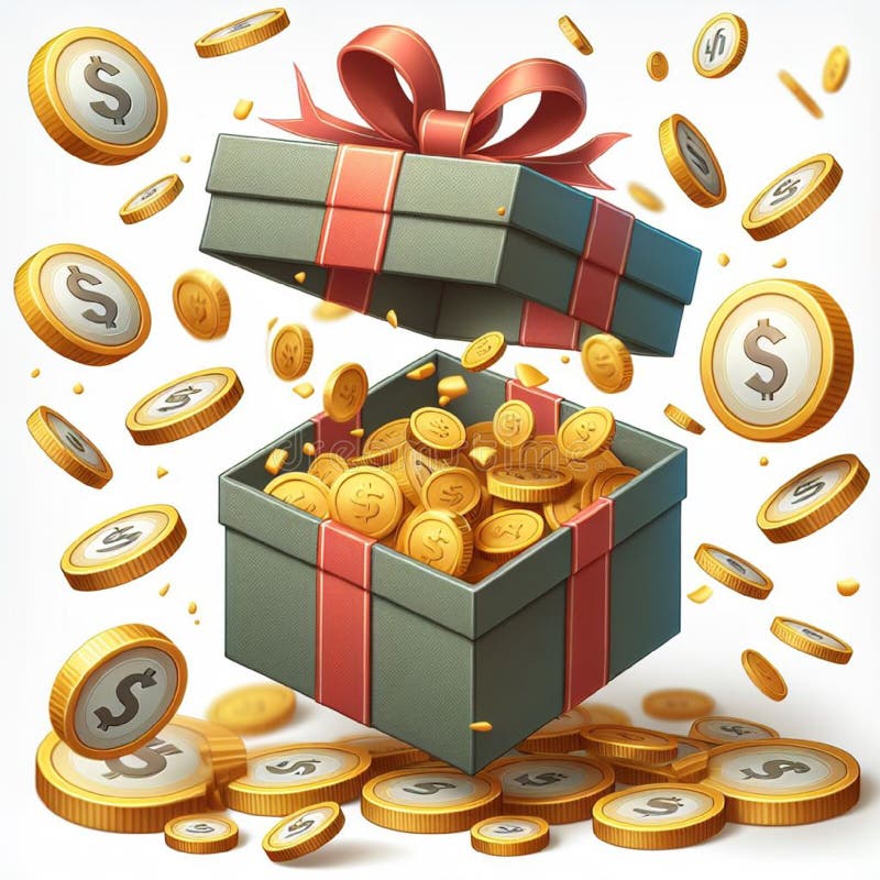 Gift box and coins stock image. Image of promo, gift - 299298803
