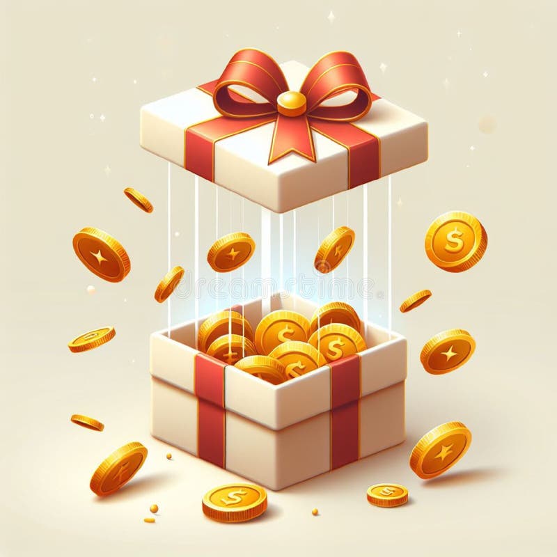 Gift box and coins stock image. Image of promo, cadeau - 299298801