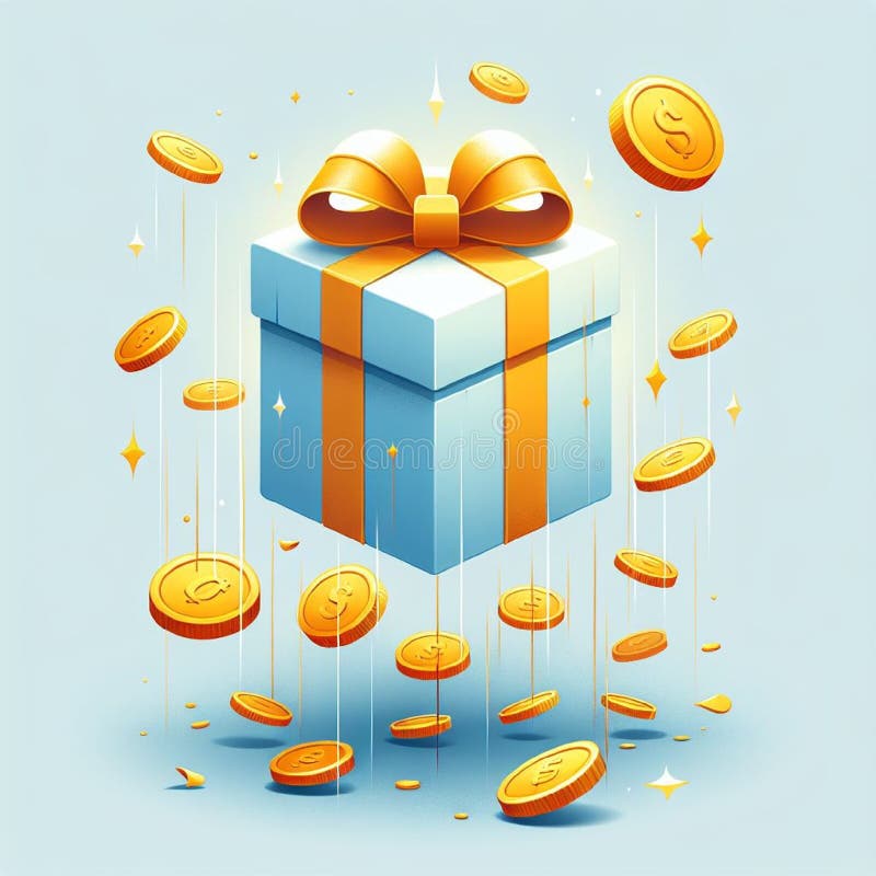 Gift box and coins stock photo. Image of promo, gift - 299298808