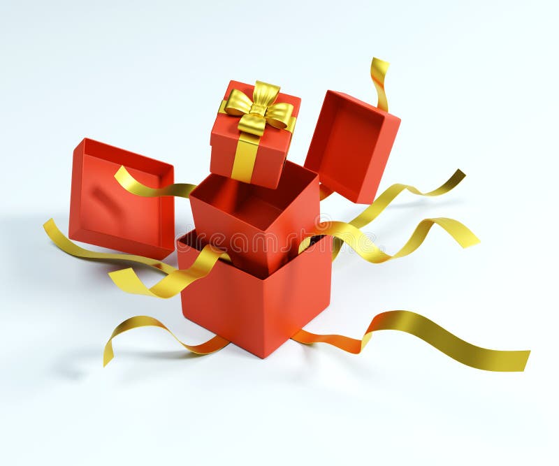 Gift Box Coming Out of Other Boxes. 3D Render Stock Illustration ...