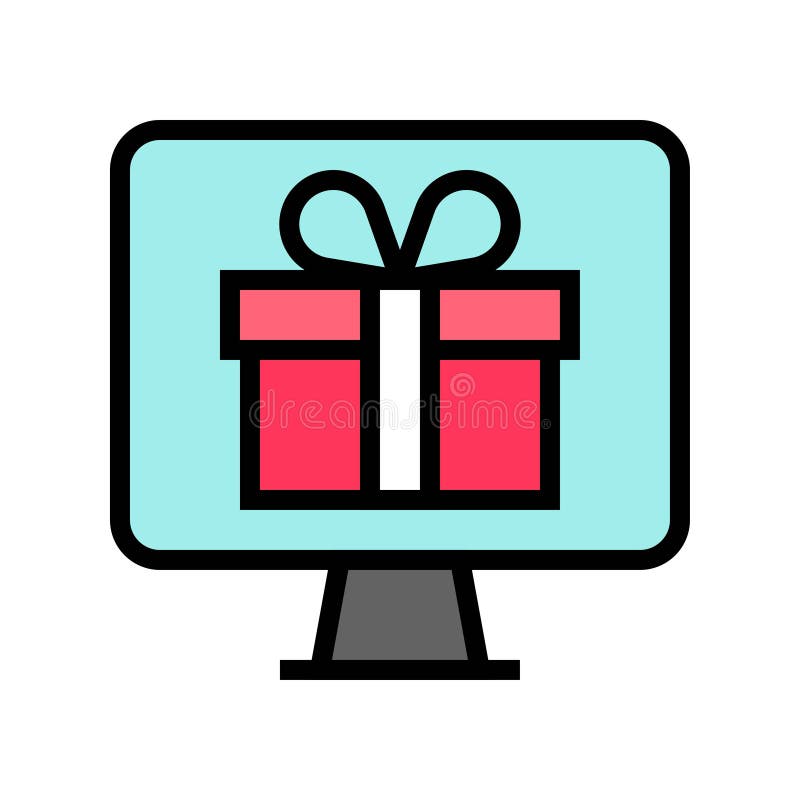 Gift Box on Computer Screen, Filled Style Icon Stock Vector ...