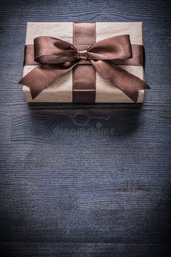 Gift Box-container in Wrapping Paper on Vintage Wooden Board Stock ...