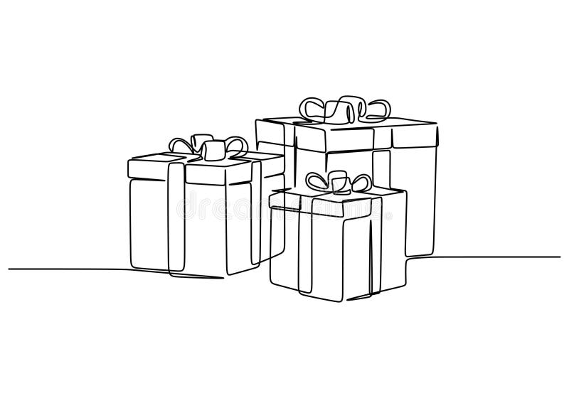 Gift Box Continuous Line Drawing. One Line Present with Ribbon Bow ...
