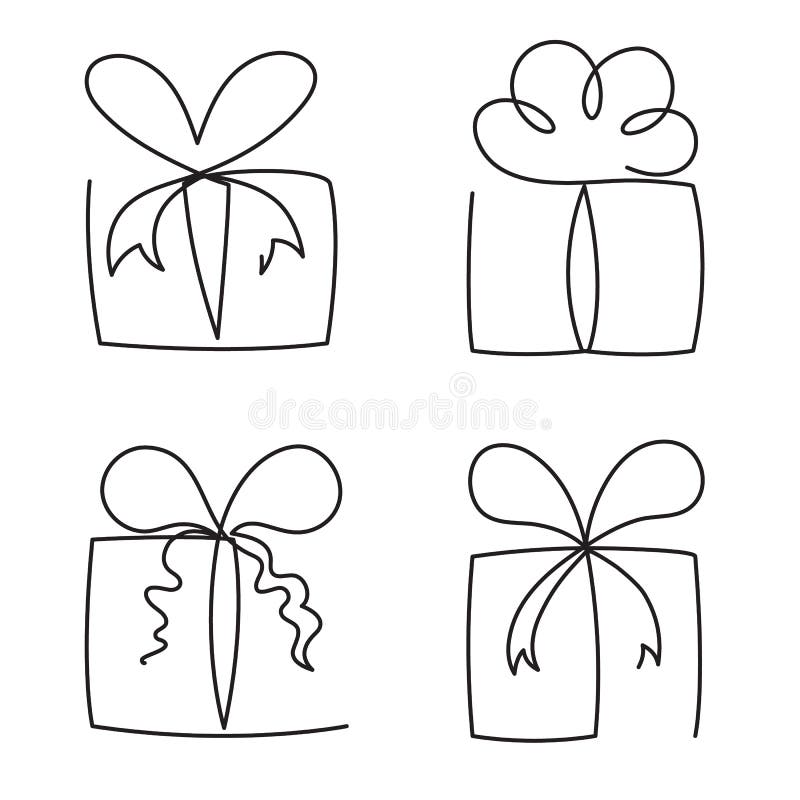 Present Box Continuous Editable Line Vector Illustration - Wrapped ...