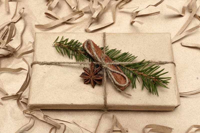 Gift Box in Craft Paper and Natural Decorations, Creative and Zero ...