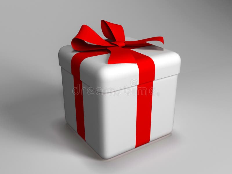 Gift Box 3D Illustration. White Gift Box with Red Ribbon Stock ...