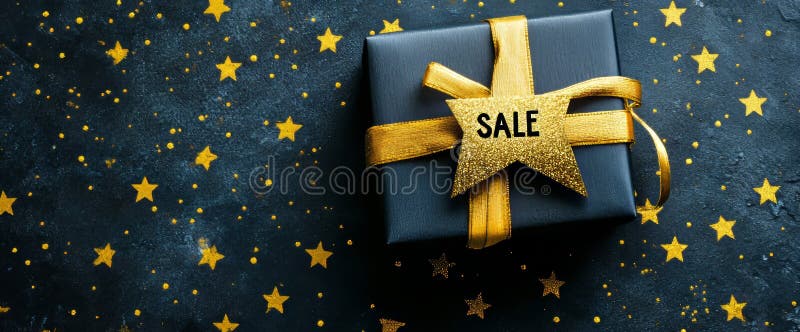 Gift Box on a Dark Background is Shown with Sale Tags Stock Image ...
