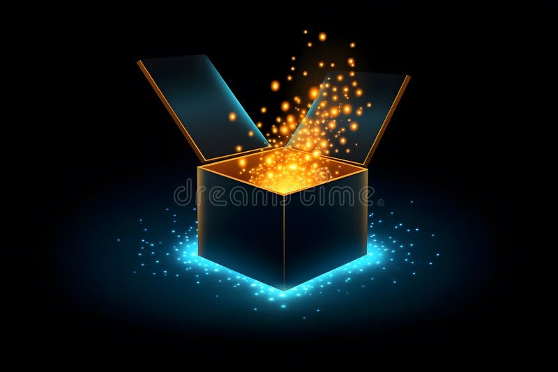 Gift Box on a Dark Magic Background with Light Bokeh. Festive ...