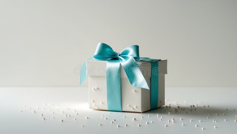 A Gift Box Decorated with Blue Ribbon and Dots. Stock Illustration ...