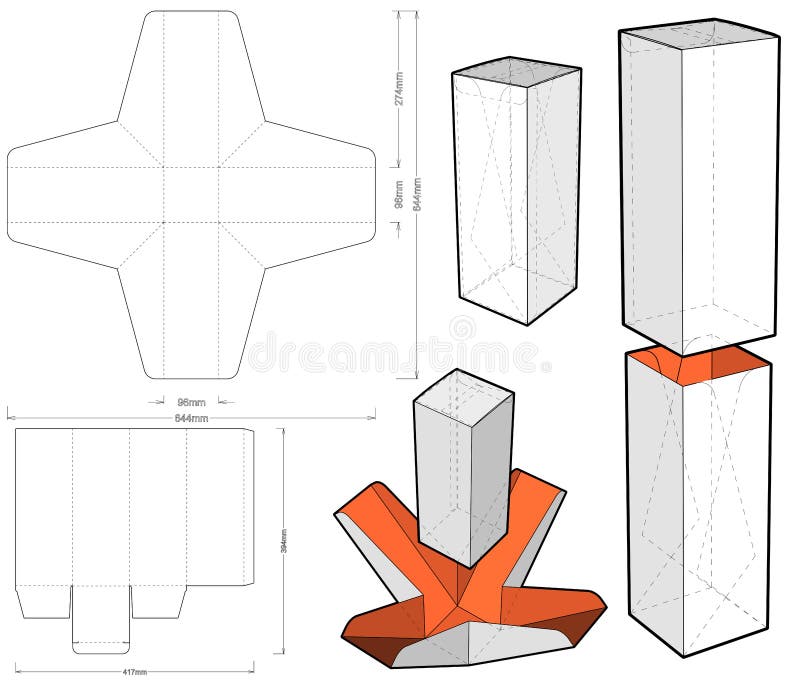 Gift Box and Die-cut Pattern. Stock Vector - Illustration of blueprint ...