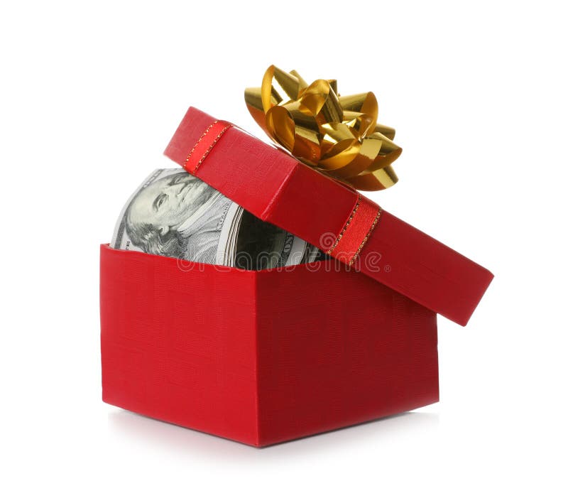 Gift box with dollar bills stock photo. Image of bank - 169285910
