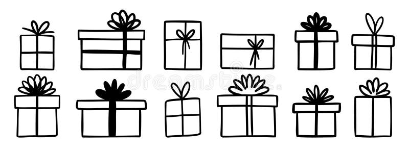 Gift Box Doodle. Gift Doodle Bow Present with Ribbon Illustration Stock ...