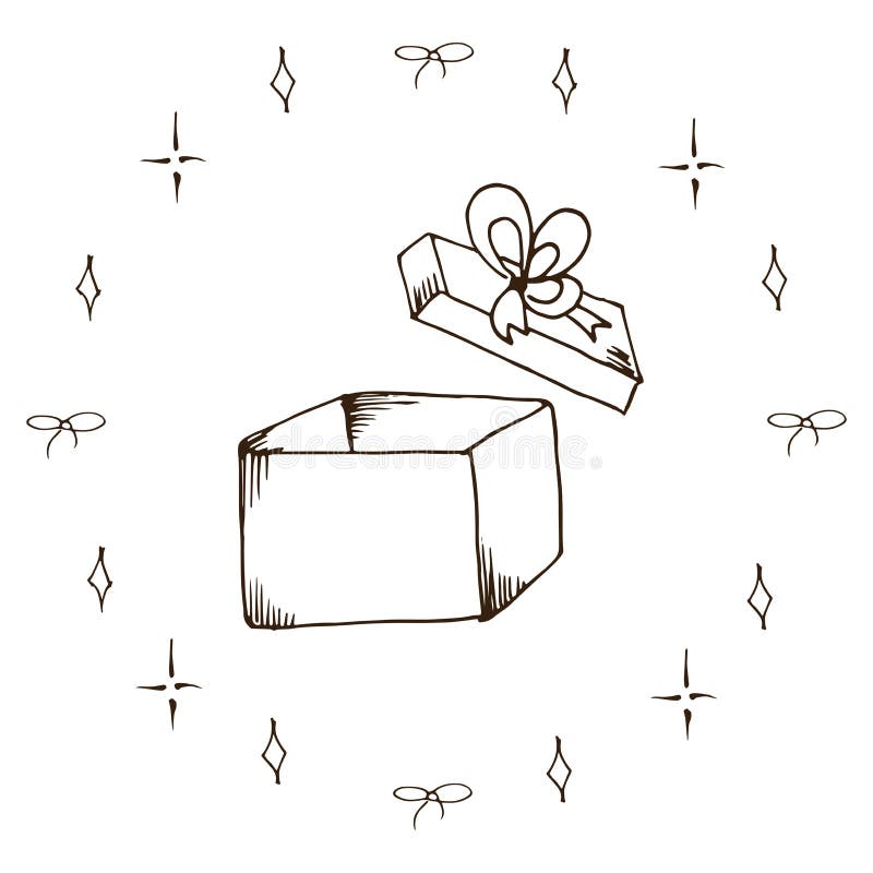Gift Box Doodle. Simple Hand Drawn Gift Box, One, Isolated on White ...