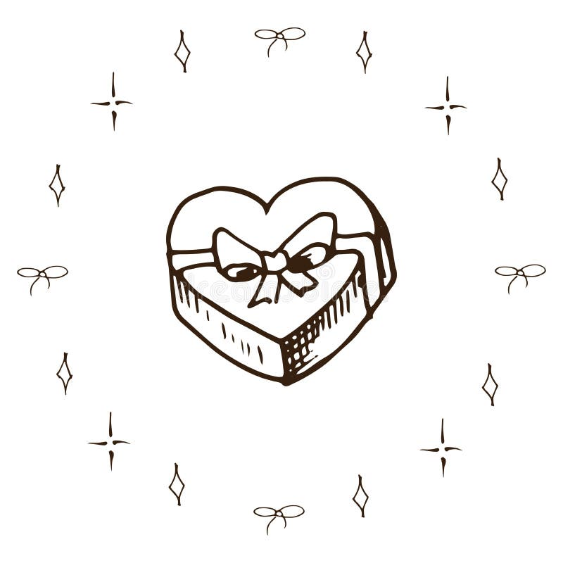 Gift Box Doodle. Simple Hand Drawn Gift Box in the Shape of a Heart ...