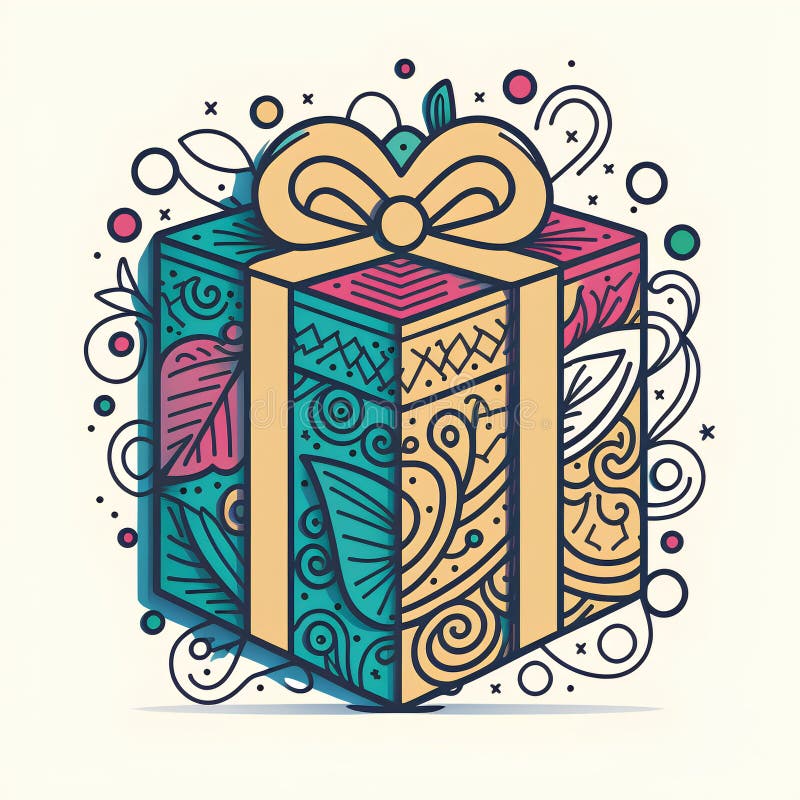 Gift Box in Doodle Style. Hand Drawn Vector Illustration Stock ...
