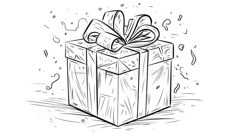 Gift Box Drawing on White Isolated Background, Generative AI. Stock ...