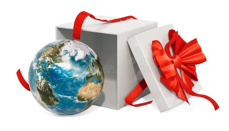 Earth globe and gift box stock illustration. Illustration of december ...
