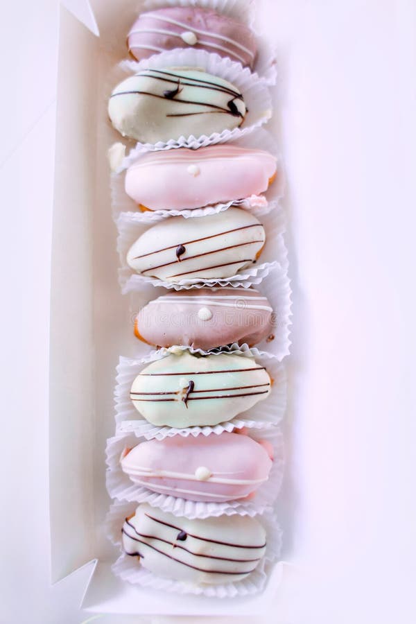 A box with eclairs stock image. Image of mousse, coffee - 112576761