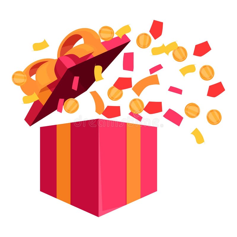 Gift Box Exploding with Confetti and Gold Coins, Winning Concept Stock ...