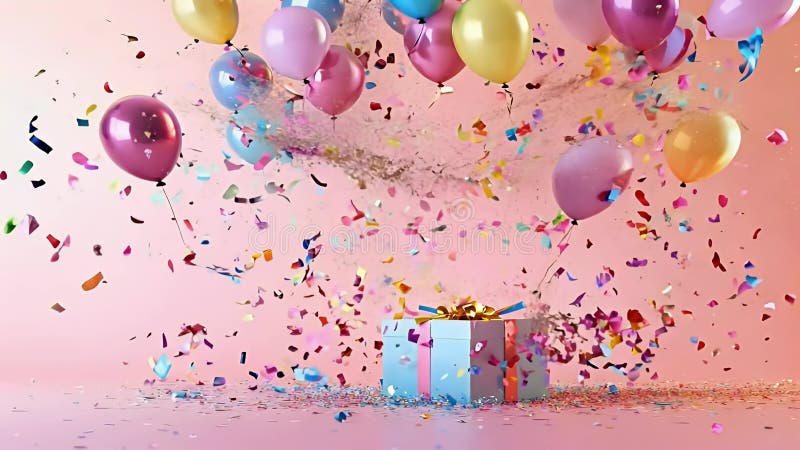 A Gift Box Exploding with Confetti, Streamers, and Balloons ...