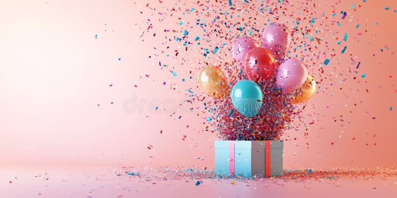 A Gift Box Exploding with Confetti, Streamers, and Balloons ...