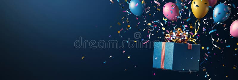 A Gift Box Exploding with Confetti, Streamers, and Balloons ...