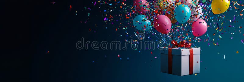 A Gift Box Exploding with Confetti, Streamers, and Balloons ...
