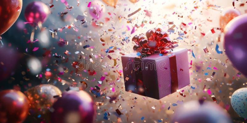 A Gift Box Exploding with Confetti, Streamers, and Balloons ...
