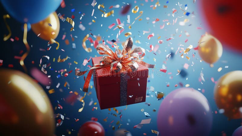 A Gift Box Exploding with Confetti, Streamers, and Balloons ...